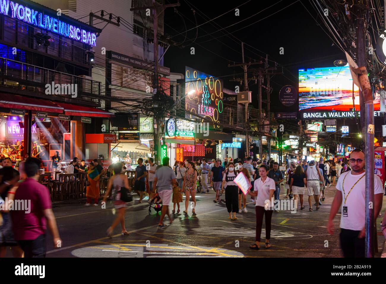 Crowds of tourists on Bangla Road, Bangla Walking Street at night, Patong, Phuket, Thailand ...