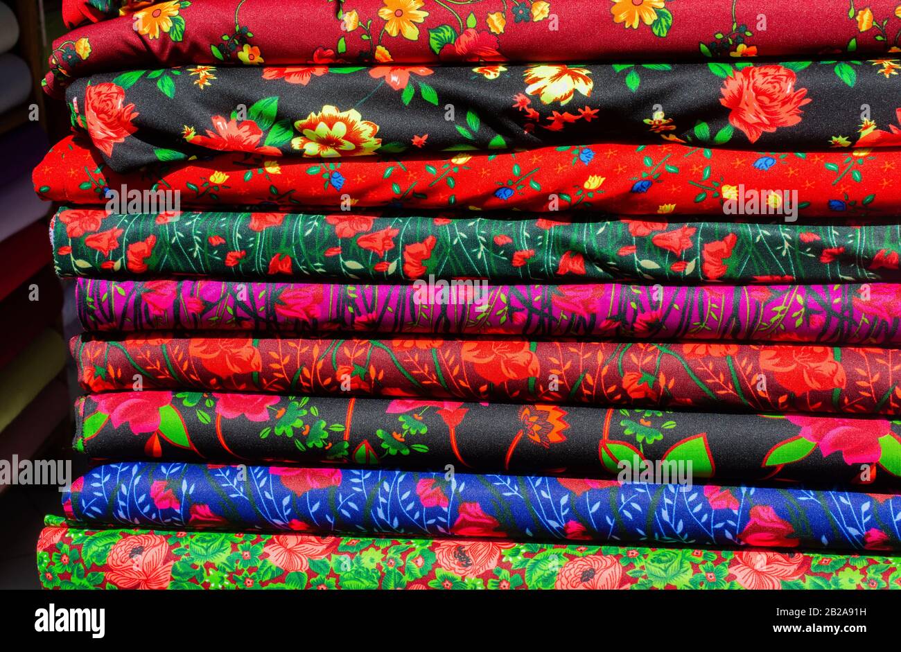 Examples of colorful fabric of various color and type Stock Photo - Alamy