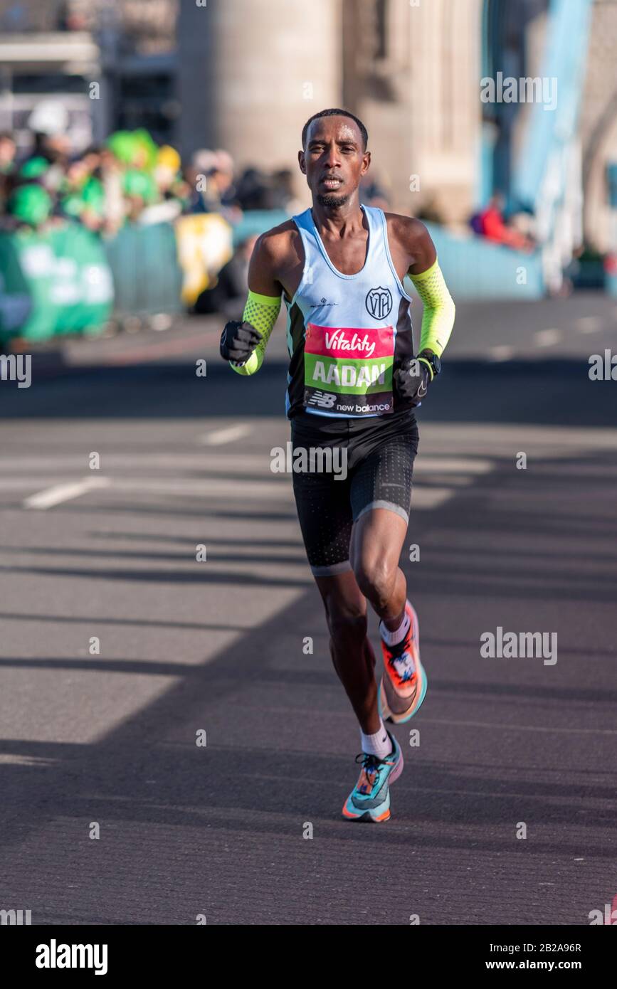 Mohamud Aadan racing in the Vitality Big Half half marathon crossing ...