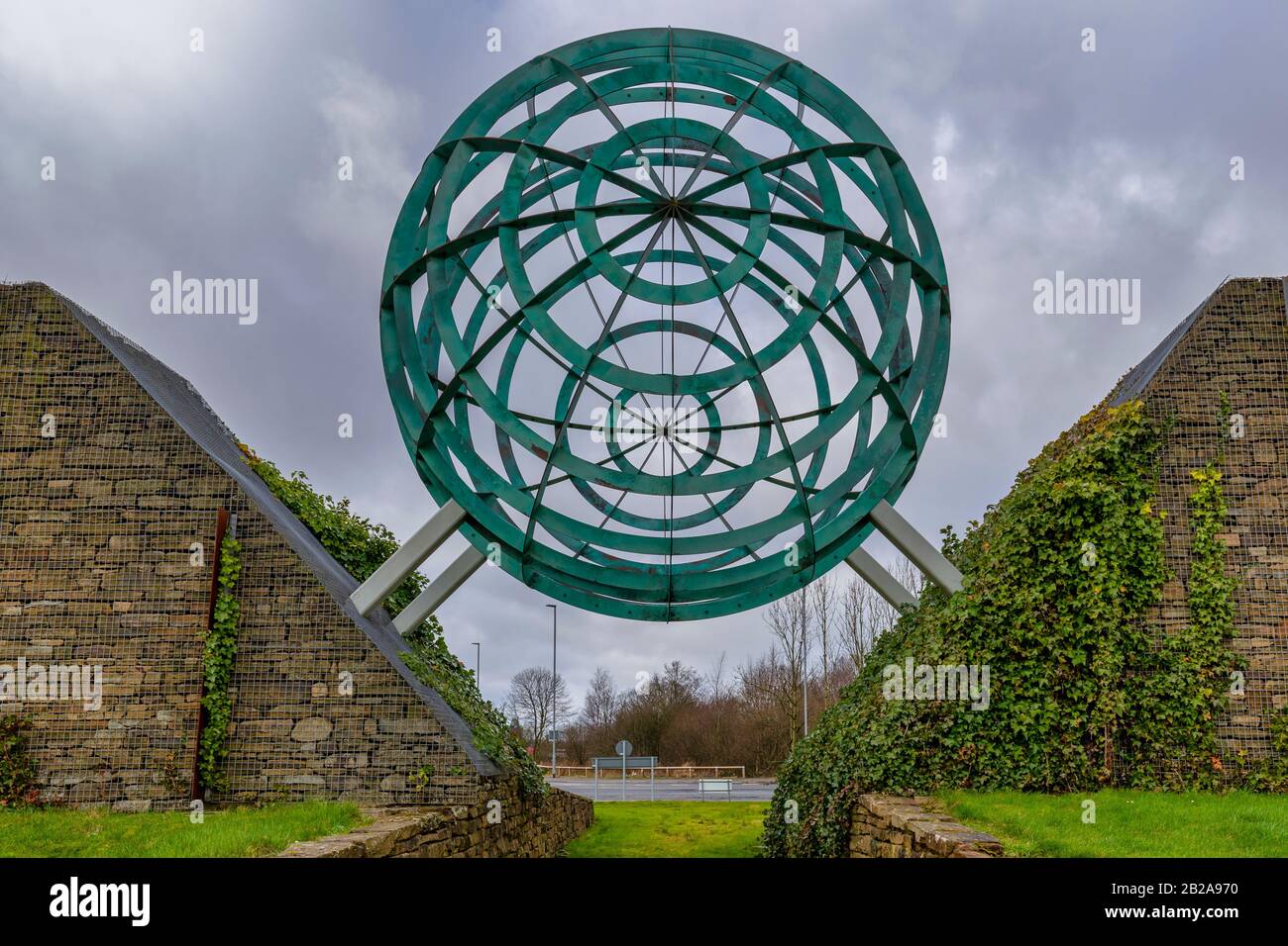 Sphere Sculpture on Carl Fogarty Way, Blackburn, Lancashire Stock Photo ...