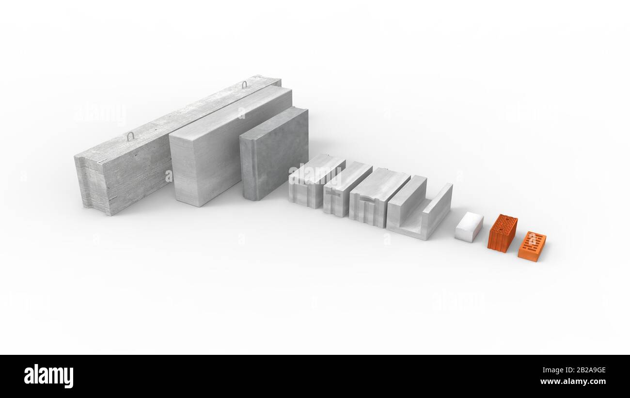 3D rendering of building blocks bricks isolated concrete stone white ...