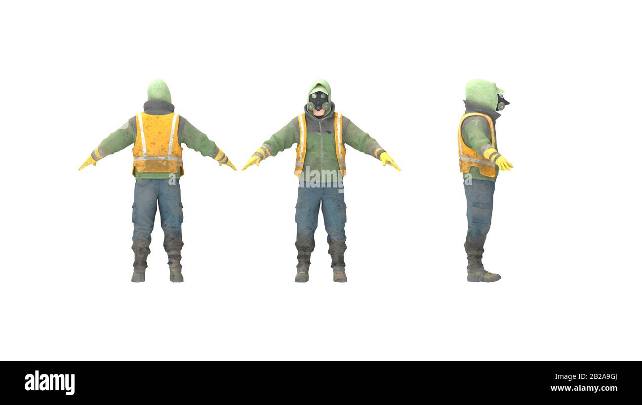3D rendering of man in worker clothes isolated on white background ...