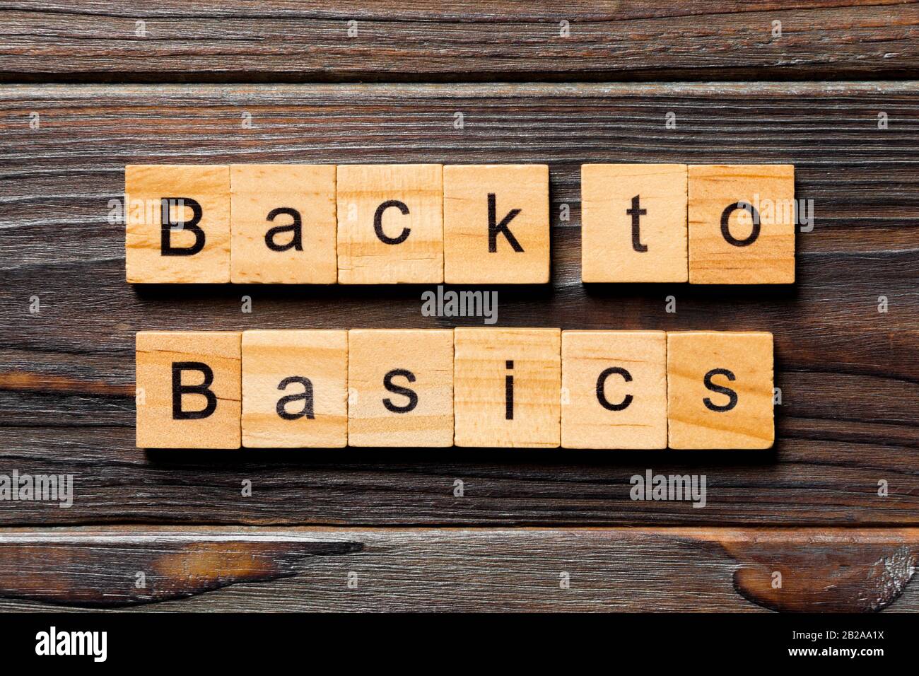 back to basics word written on wood block. back to basics text on table ...