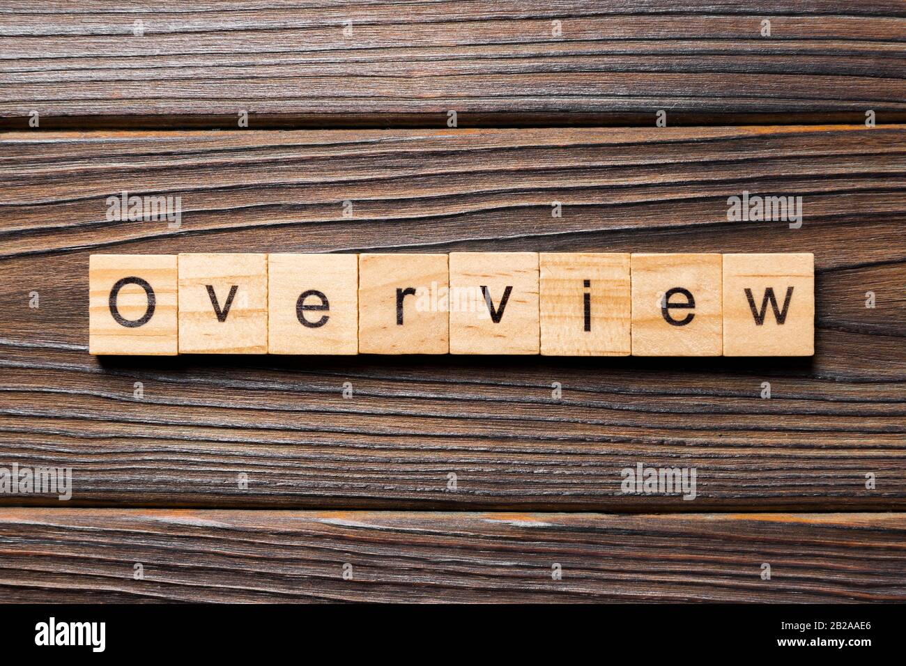 OVERVIEW word written on wood block. OVERVIEW text on wooden table for ...