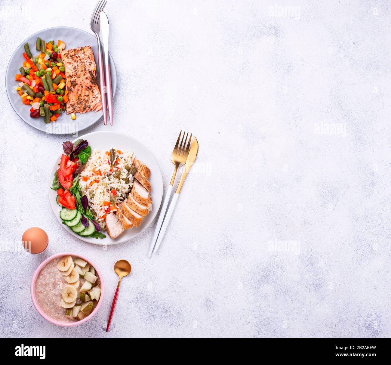 Breakfast, lunch and dinner. Day menu Stock Photo - Alamy