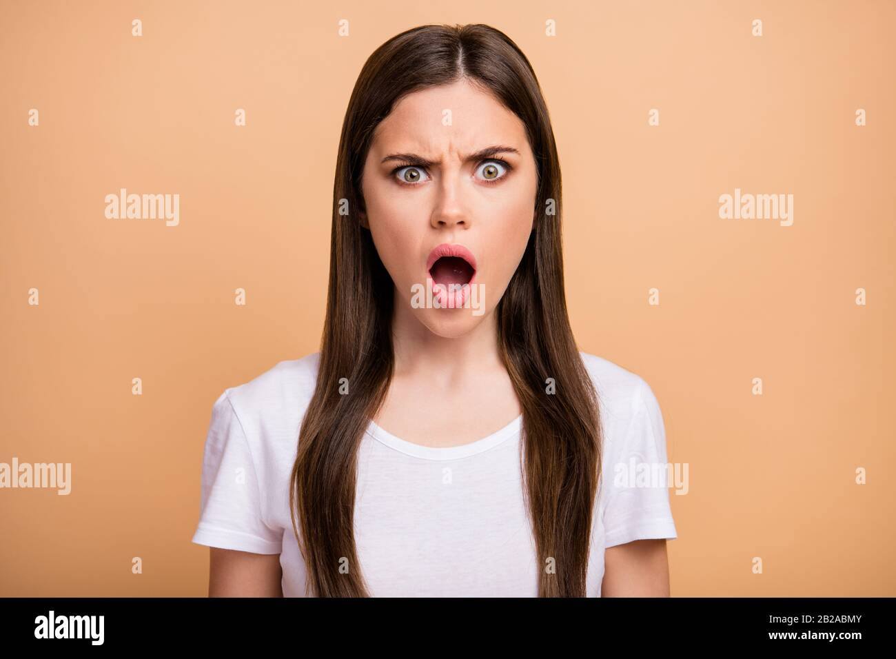 Closeup Photo Of Beautiful Pretty Lady Shocked Open Mouth Speechless