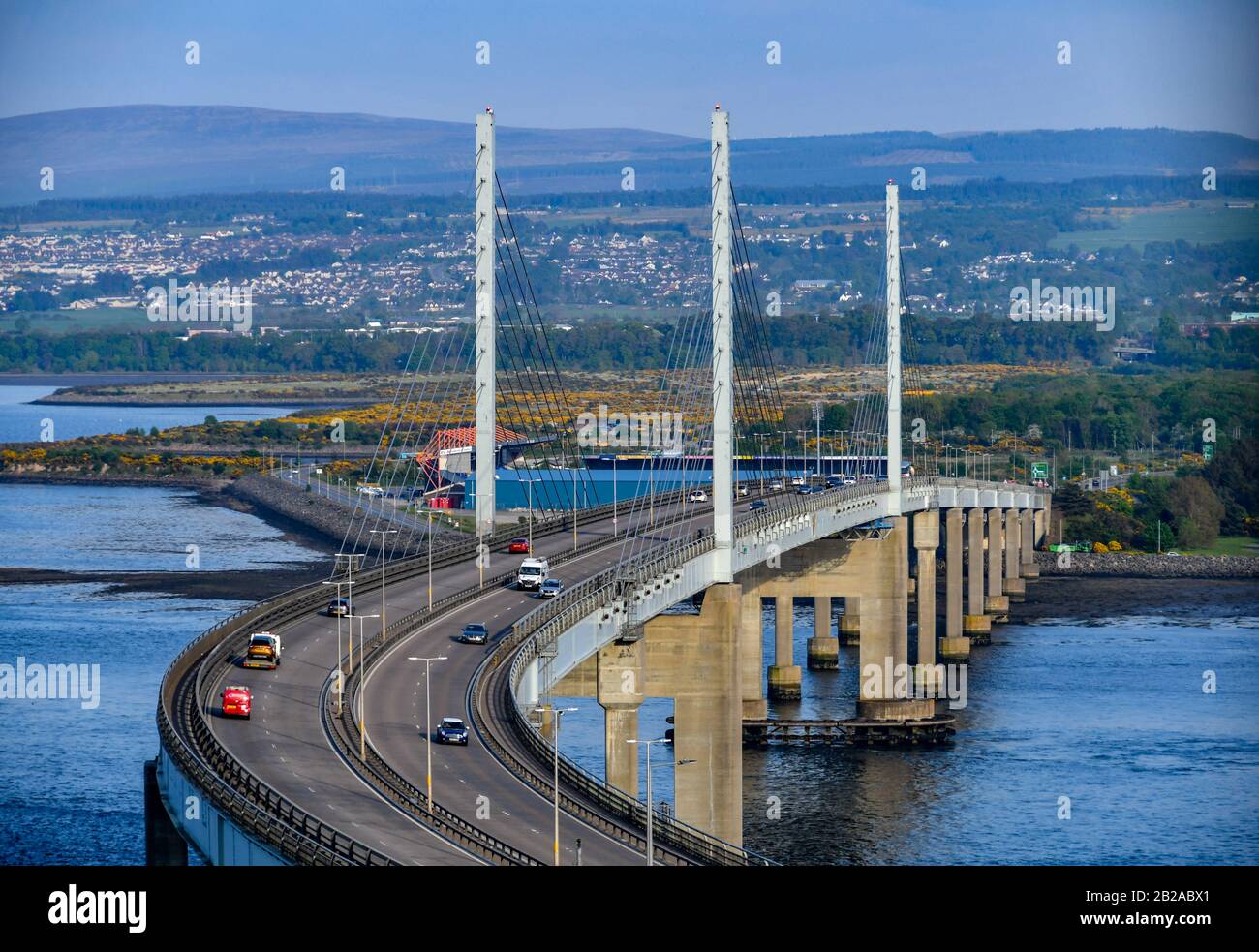 Traffic driving across Kessock Bridge, Inverness, Highlands, Scotland ...