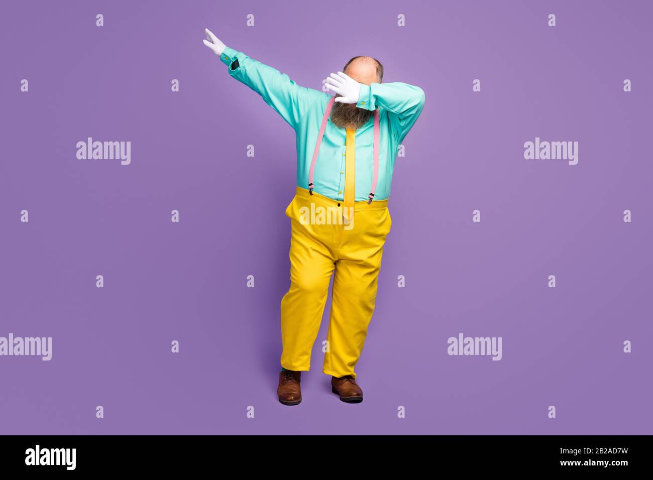 Full body photo of cool funky crazy overweight man dance dancer dabber ...