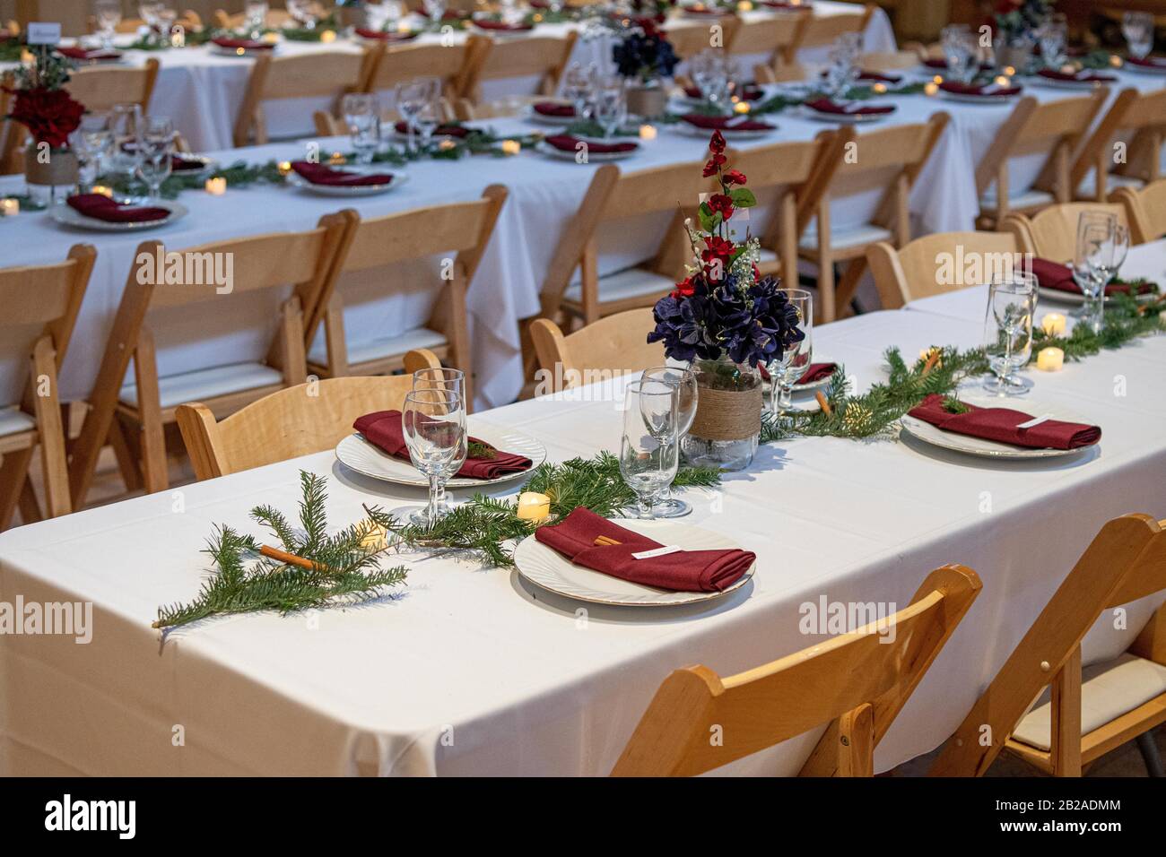 Tables set up for Christmas dinner Stock Photo - Alamy