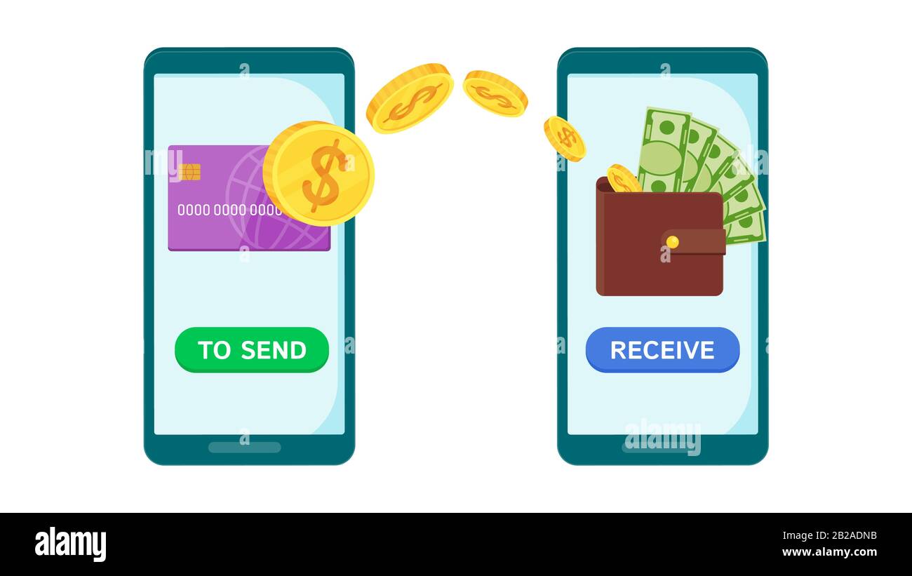 Money transfer using mobile device, computer and smart phone Stock ...