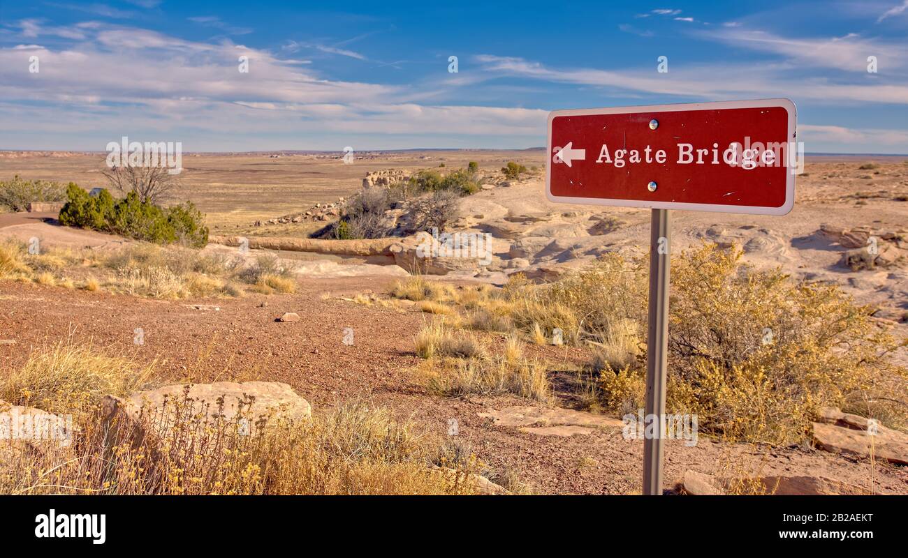 Sign to the Agate bridge, Petrified Forest National Park, Arizona, USA ...