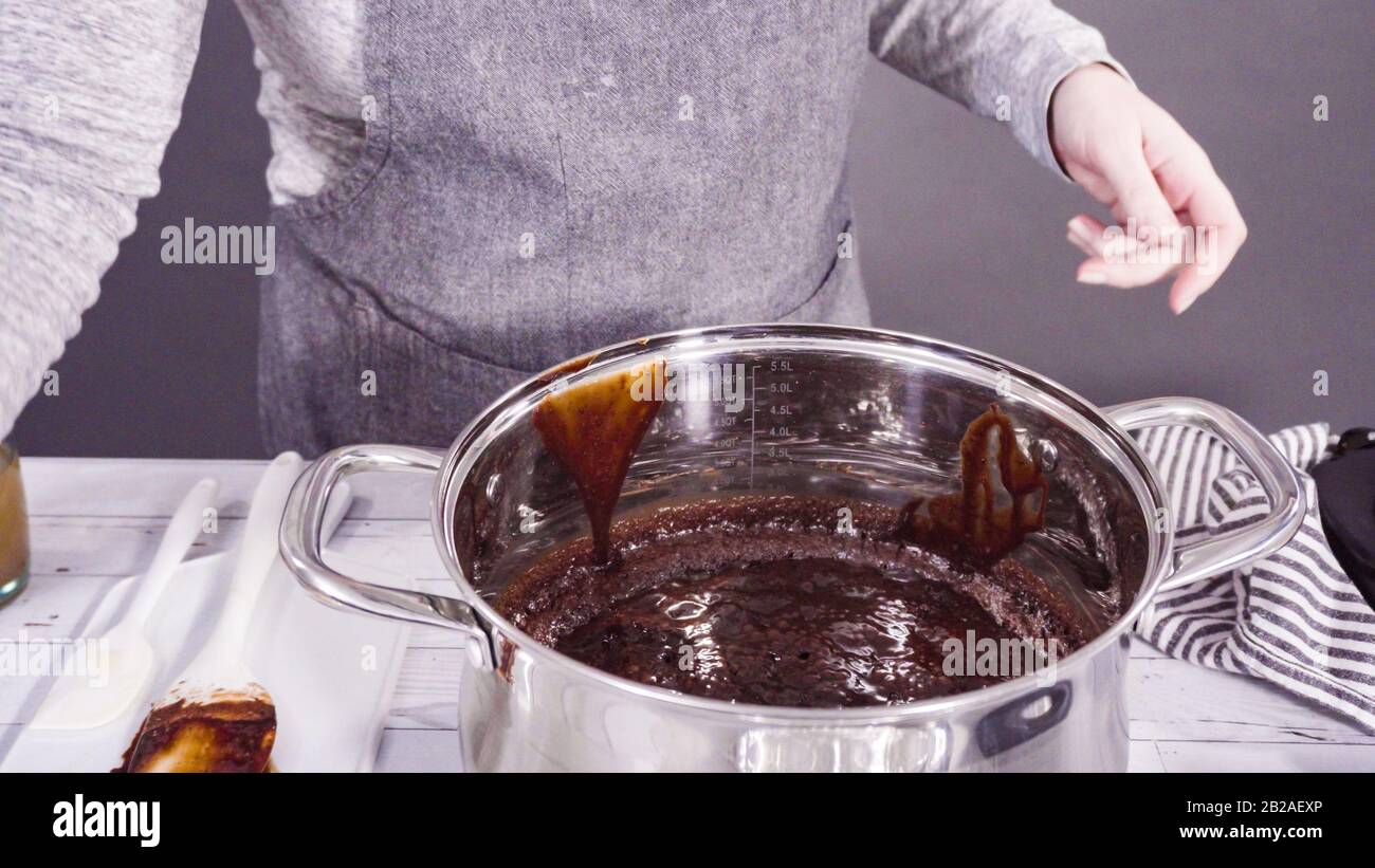 Step by step. Mixing ingredients in the cooking pot to make simple ...
