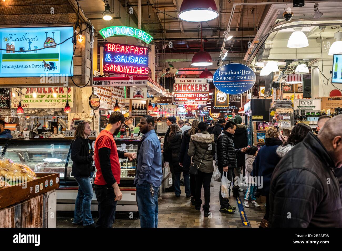 Philadelphia, PA/USA-Feb 29, 2020: Patrons shop at the Reading Terminal ...