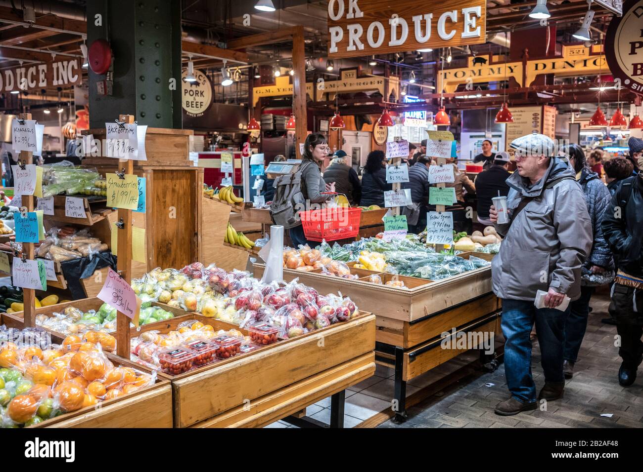 Philadelphia, PA/USA-Feb 29, 2020: Patrons shop at the Reading Terminal ...