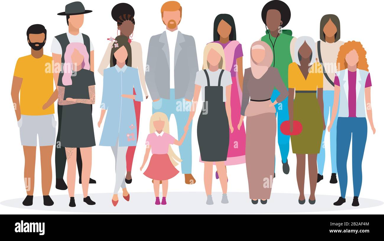 Multiracial people group flat vector illustration. Multicultural young ...
