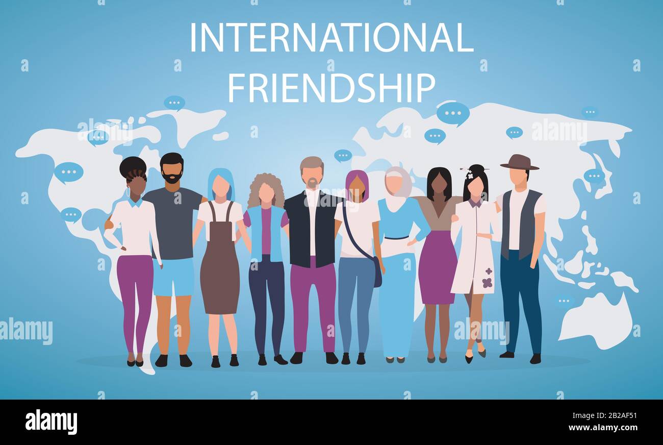 International friendship poster vector template. Multiracial and ...