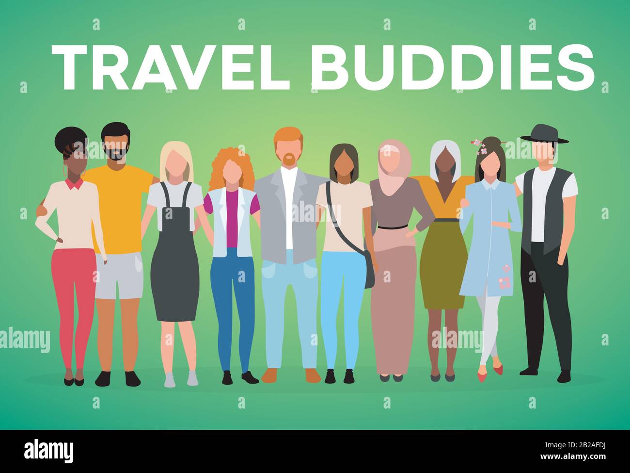 Travel buddies poster vector template. International friendship ...