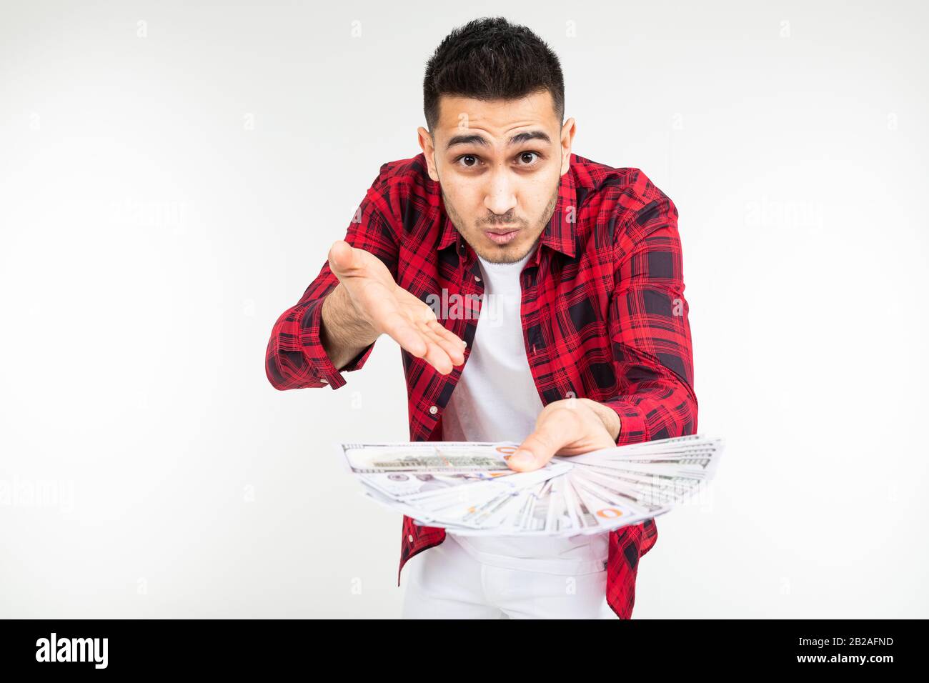 nice guy hit the jackpot and got money on a white background Stock ...