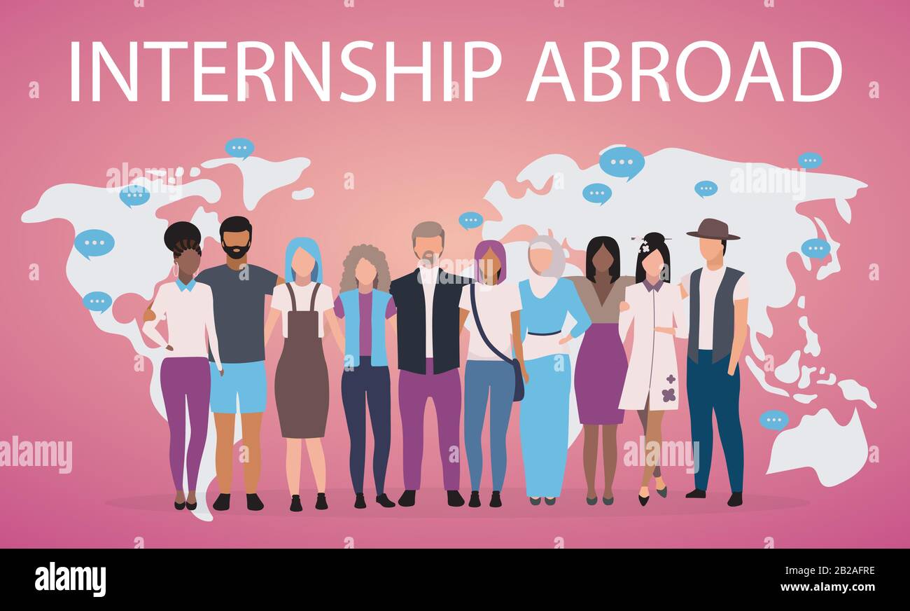 Internship abroad poster vector template. Students exchange program ...