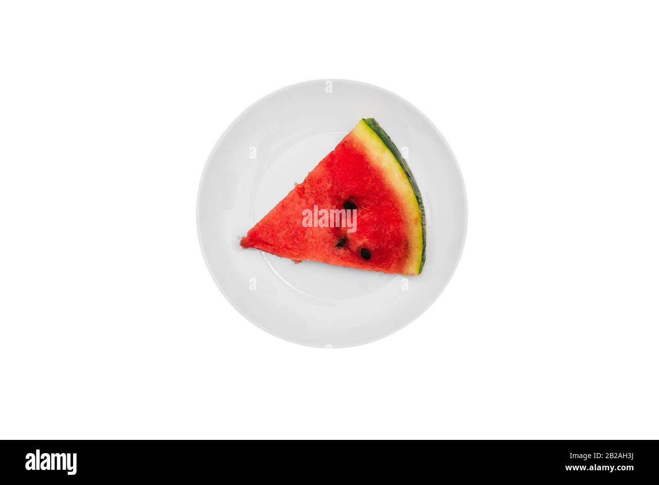 A slice of watermelon in a white plate. Slice of fresh watermelon in a ...