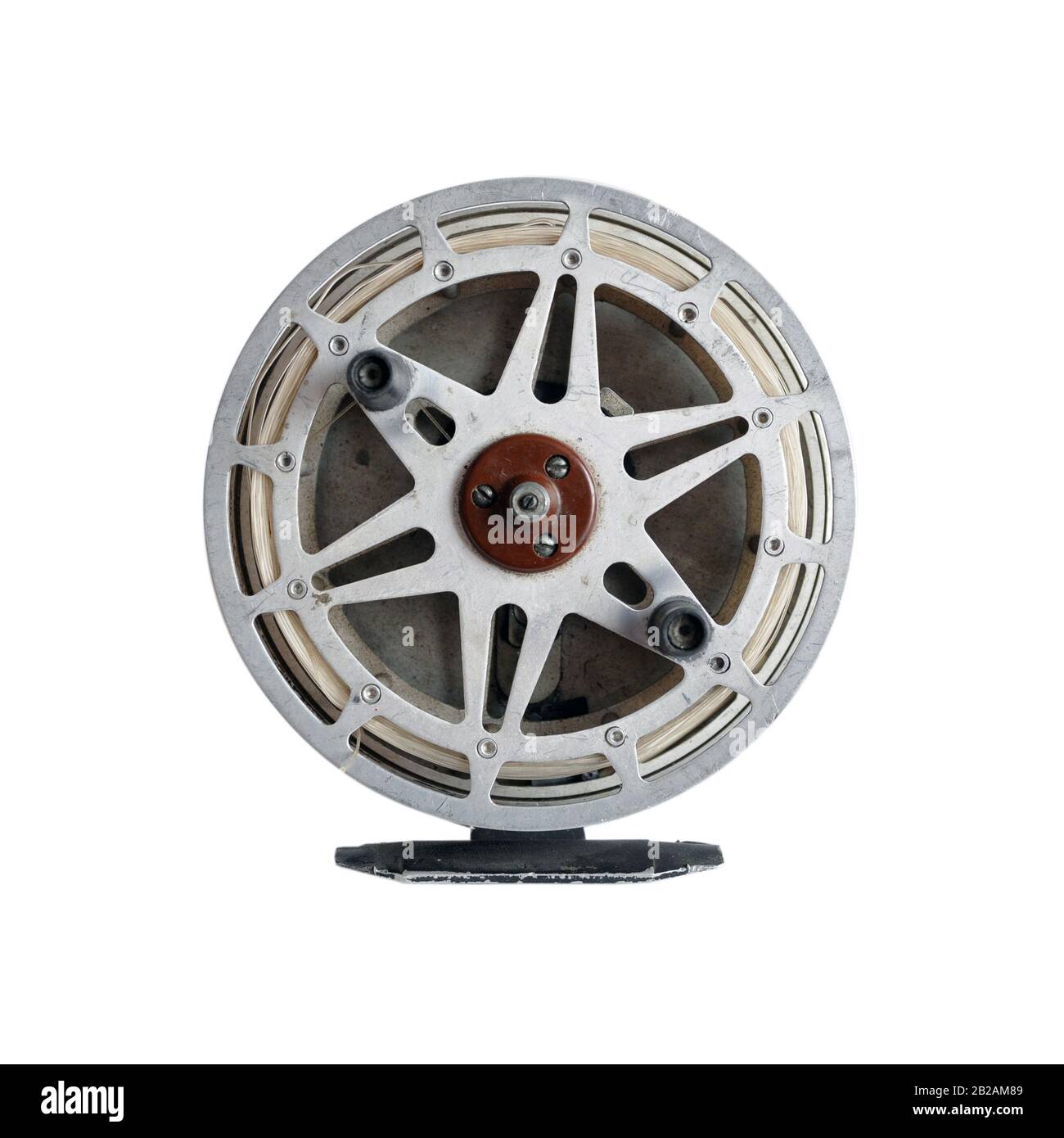 Old soviet inertial reel for spinning fishing. isolated on a white ...