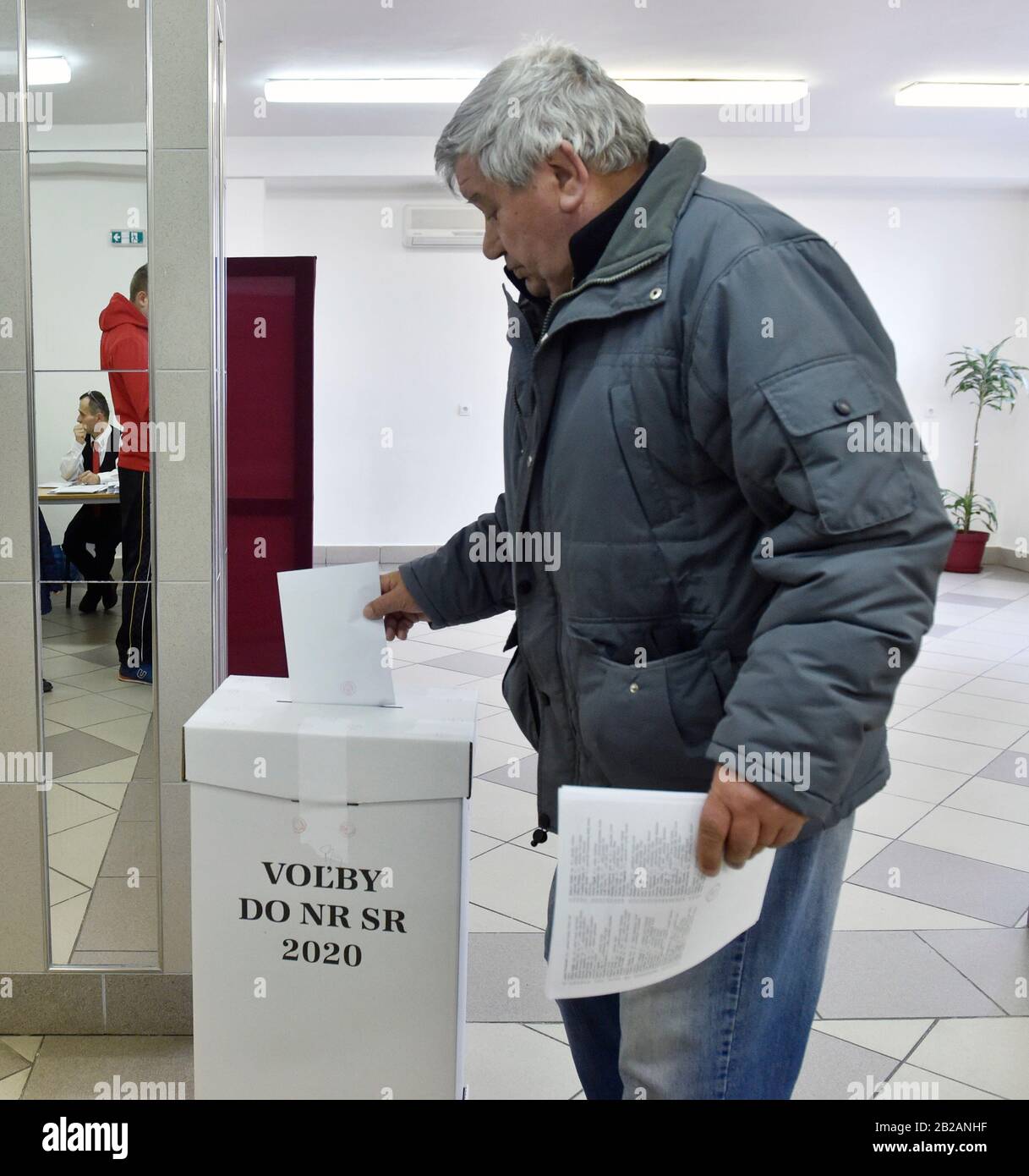 Kuty, Slovakia. 29th Feb, 2020. A man votes during the Slovak general ...