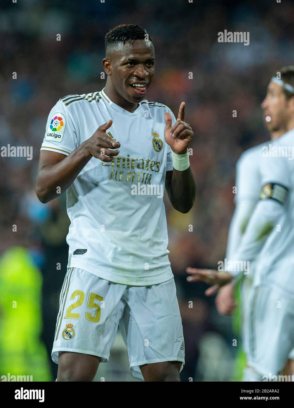 Vinicius Jr of Real Madrid celebrates a goal during the Spanish La Liga ...
