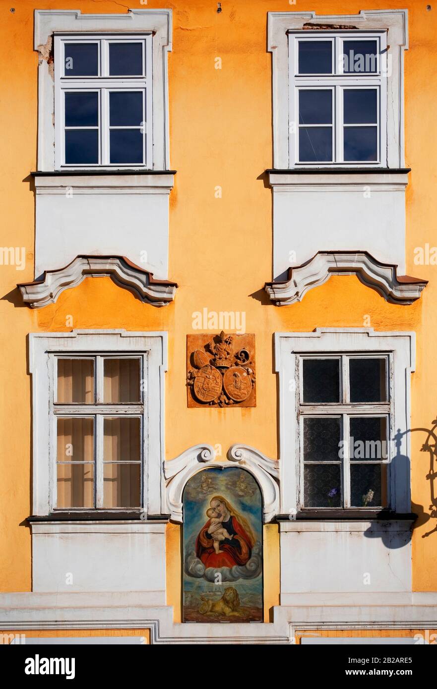 Old wooden window and a painting on the wall Stock Photo - Alamy