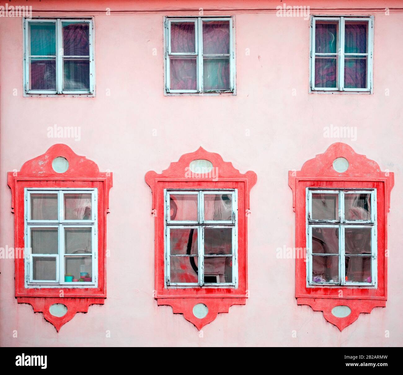 Old woodens window and a stylish plaster frame Stock Photo - Alamy