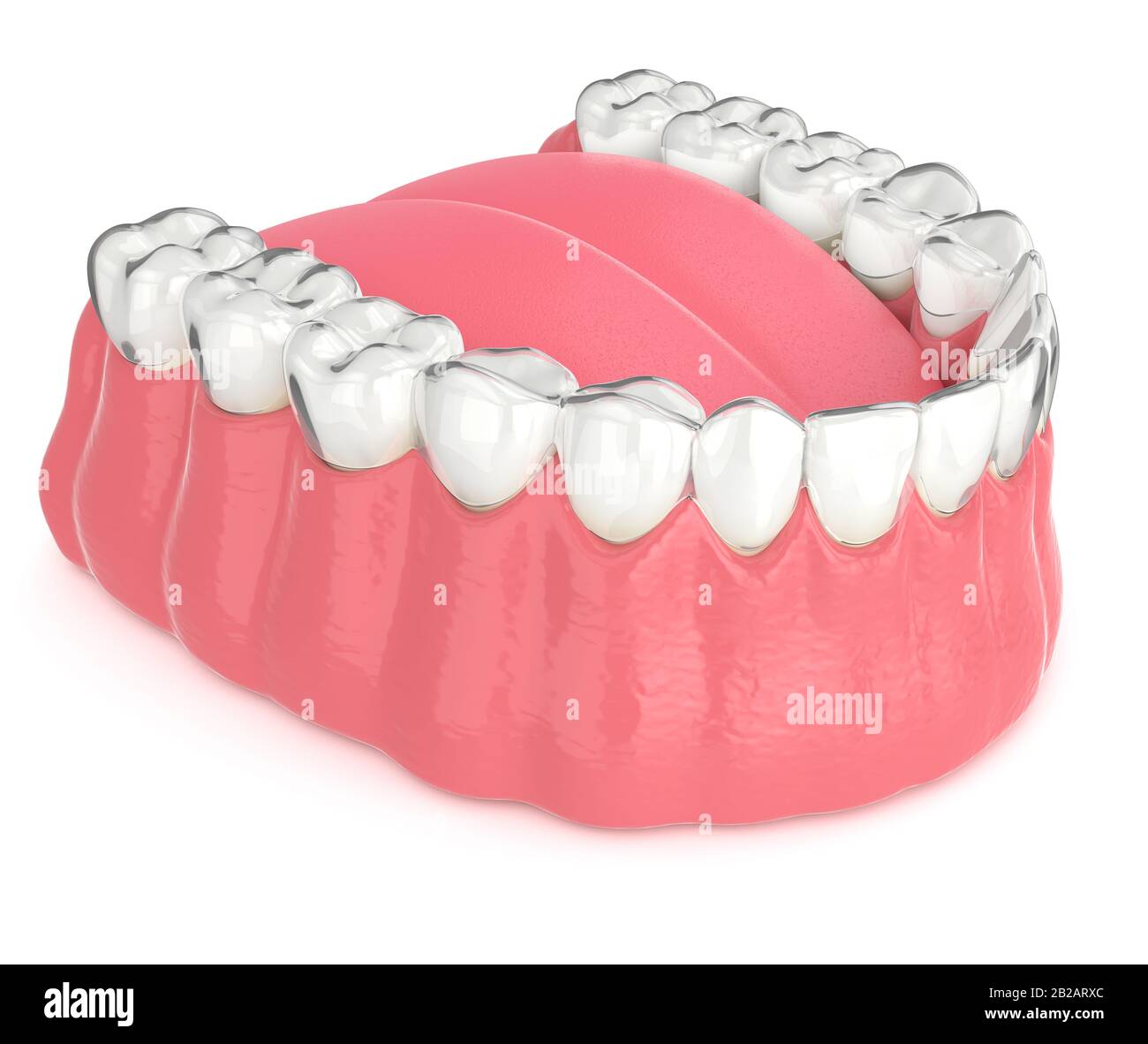 3d render of invisalign removable and invisible retainer with lower jaw ...