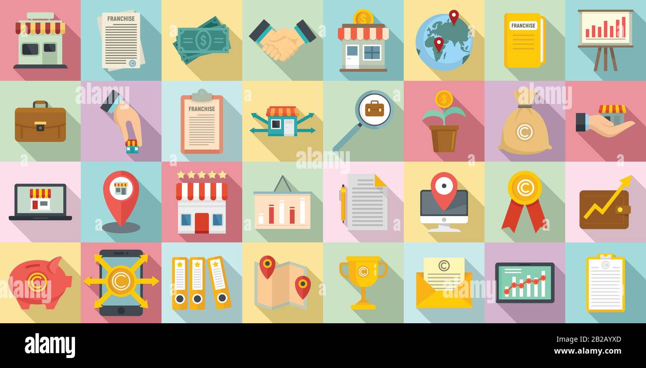 Franchise icons set. Flat set of franchise vector icons for web design ...