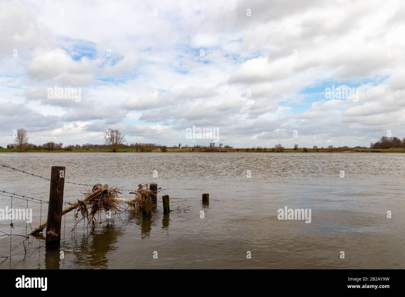 High water of Lek river in The Netherlands during winter Stock Photo ...