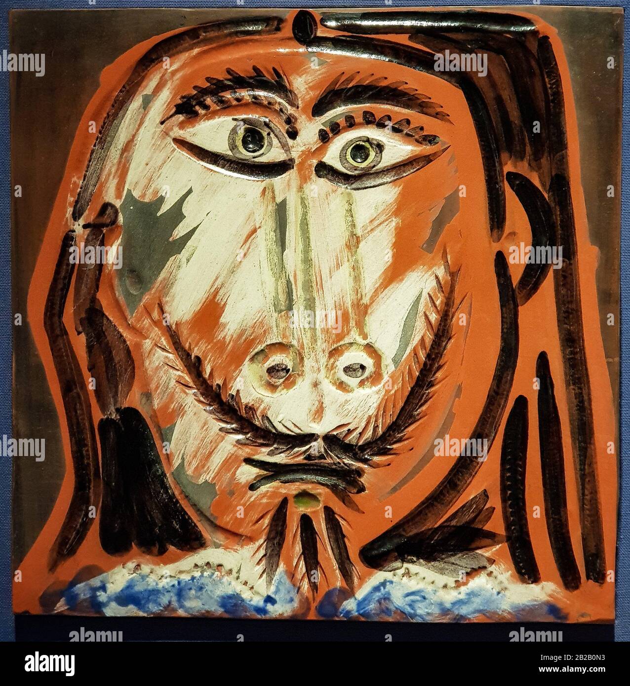 """Face with mustache"", Pablo Picasso (1881-1973), red ceramic glaze ...