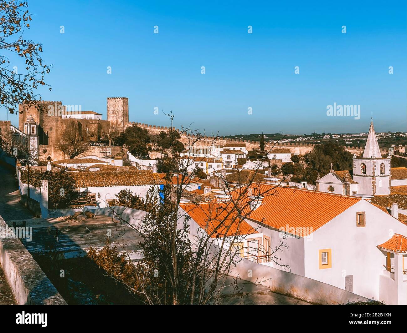 Obidos medieval walled town Stock Photo - Alamy
