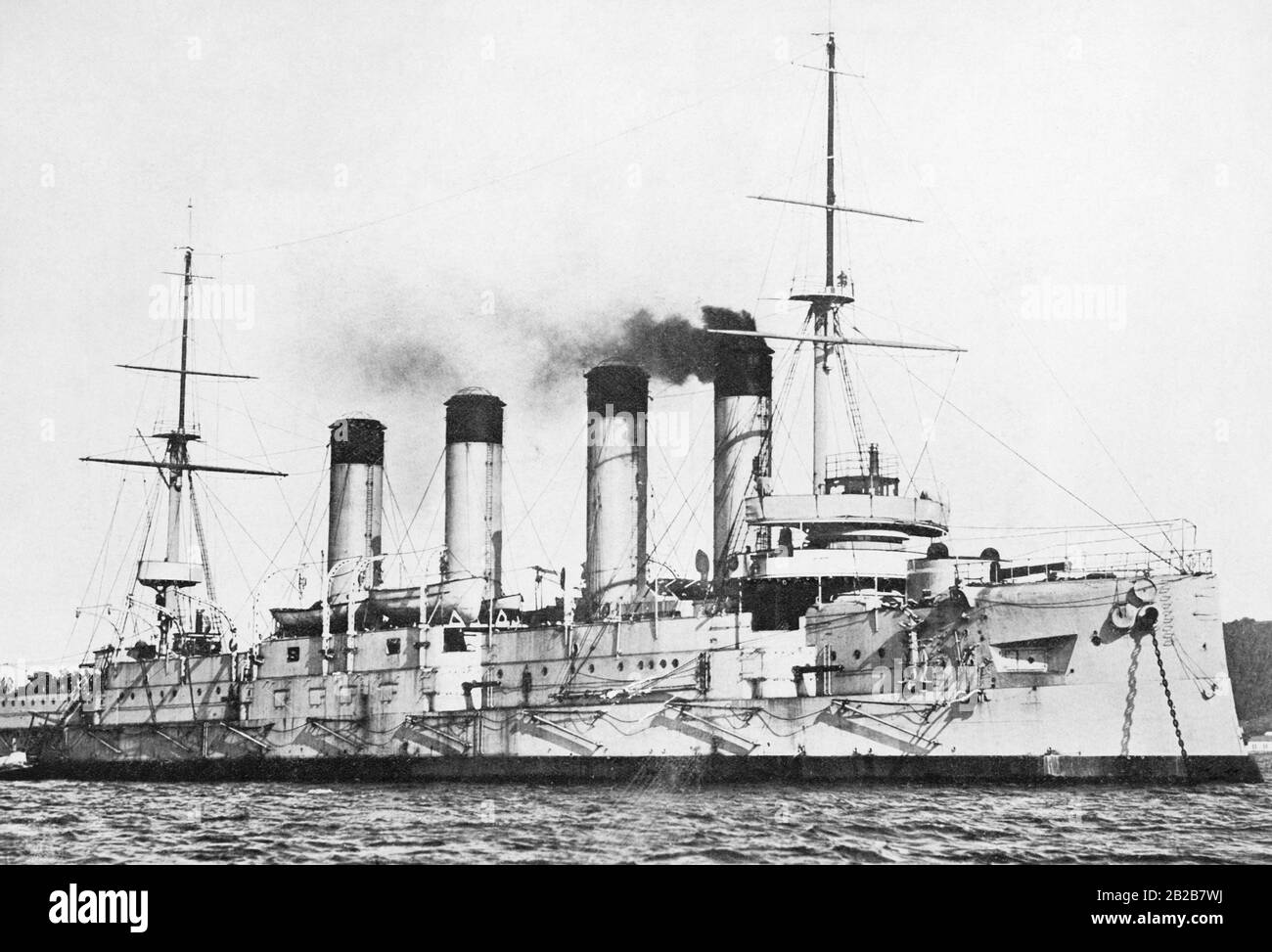 The russian armored cruiser "Bajan", sunk at Port Arthur in 1904 Stock ...