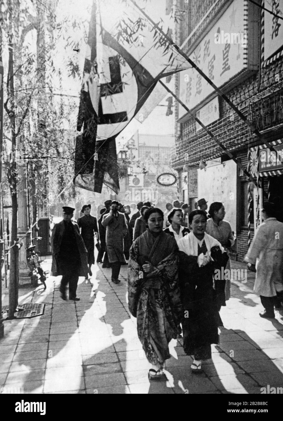 Flags along street Black and White Stock Photos & Images - Alamy