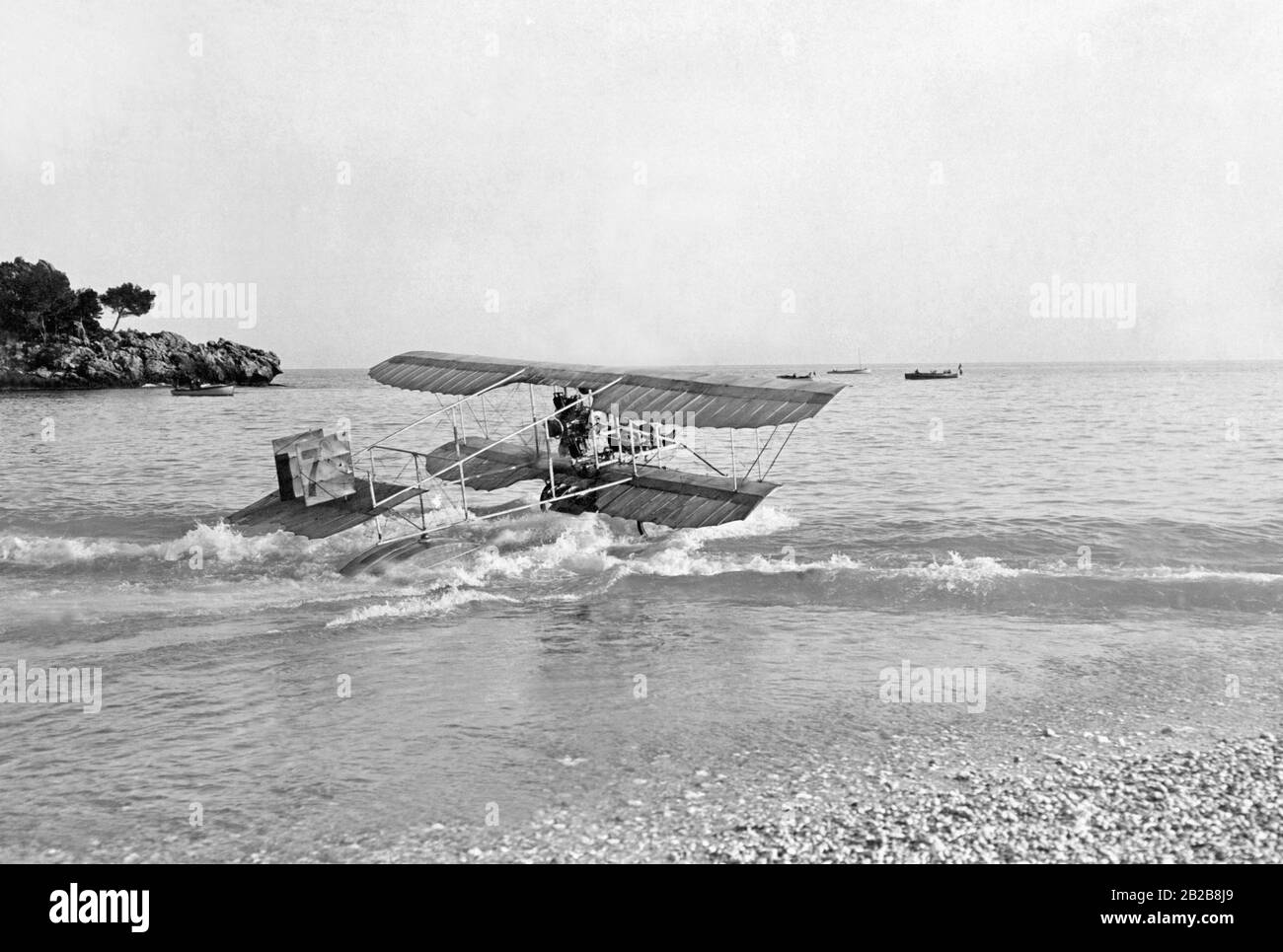 A Caudron biplane during a seaplane race in Monaco Stock Photo - Alamy