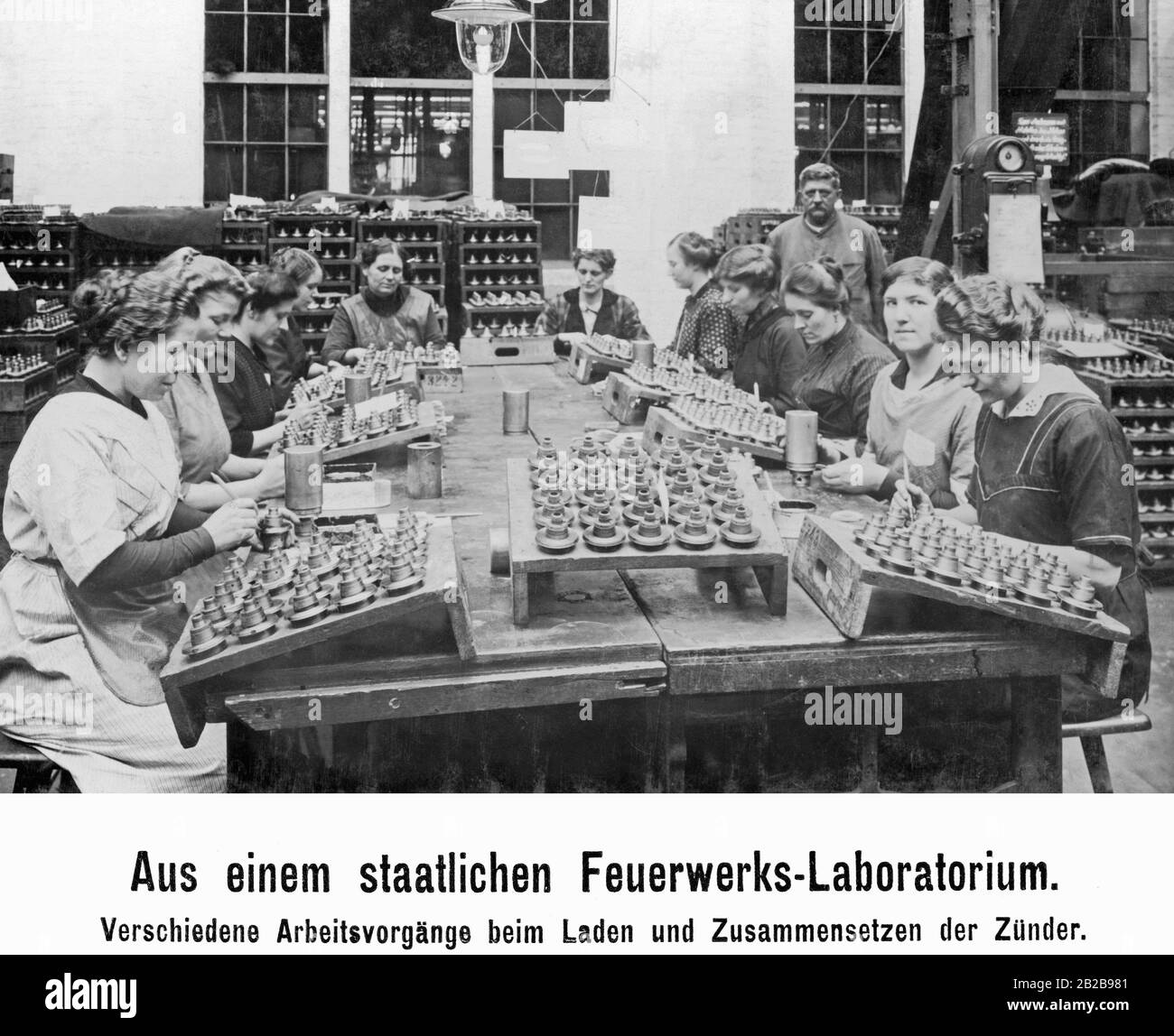 Women at work in a fireworks laboratory. Here, various operations are ...