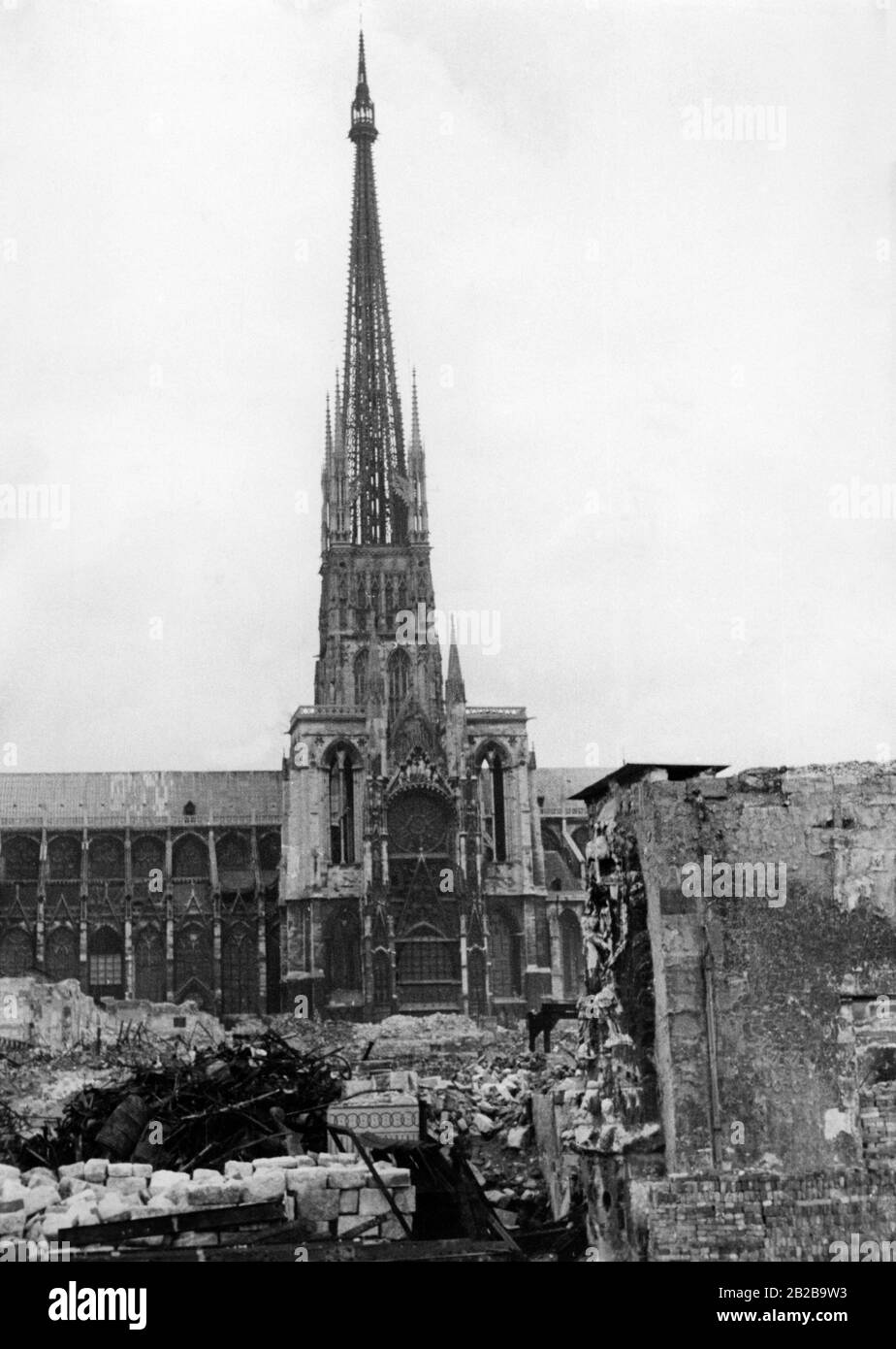 View of the cathedral of the city after it was captured by the German ...