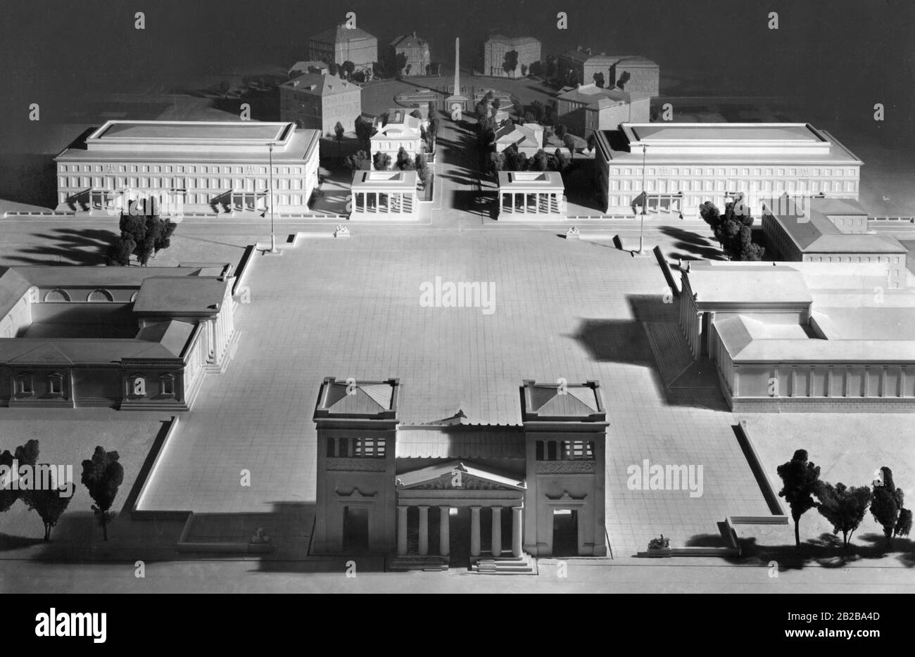 Model of the Koenigsplatz in Munich with the two Ehrentempel (honor ...