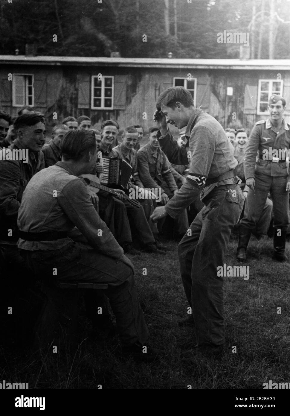 Hitler Youth members at a flying excercis in a military training camp ...