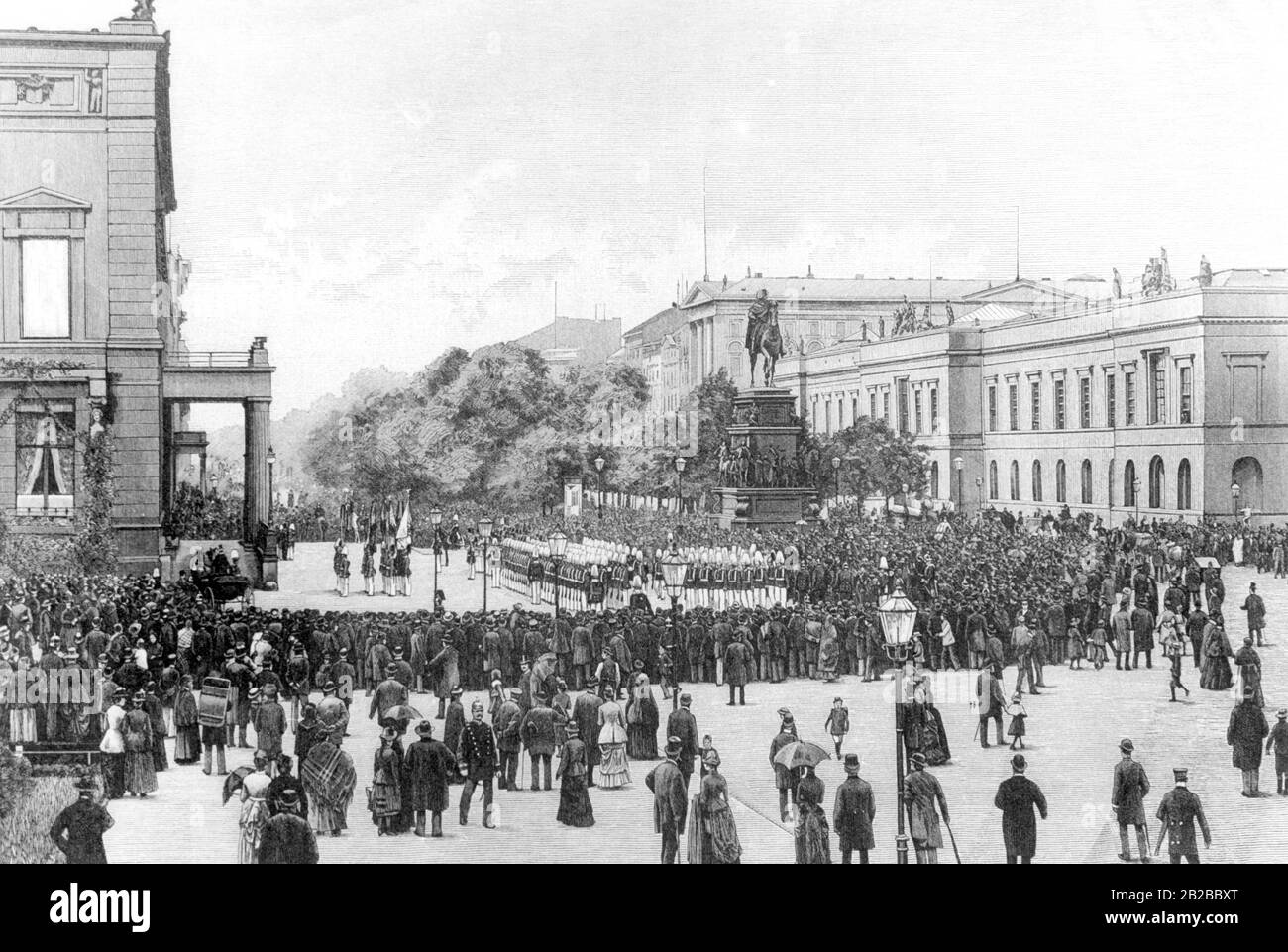 Mounting the flags to the Imperial Palace in front of the Berlin City ...