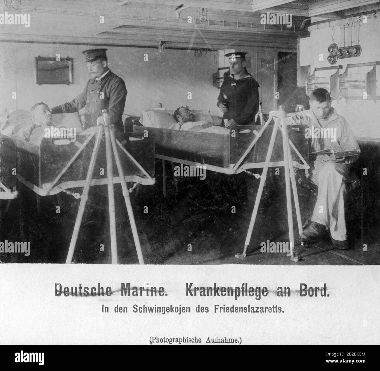 Hospital room on board of a German warship. The sick are not lying in ...
