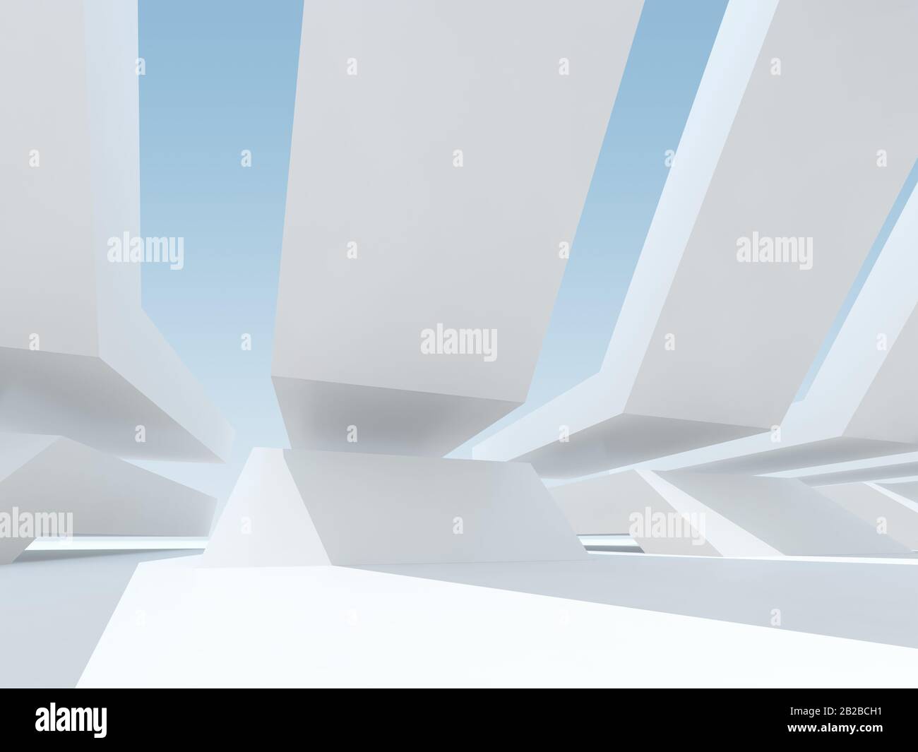 Abstract parametric architecture installation is under bright blue sky ...