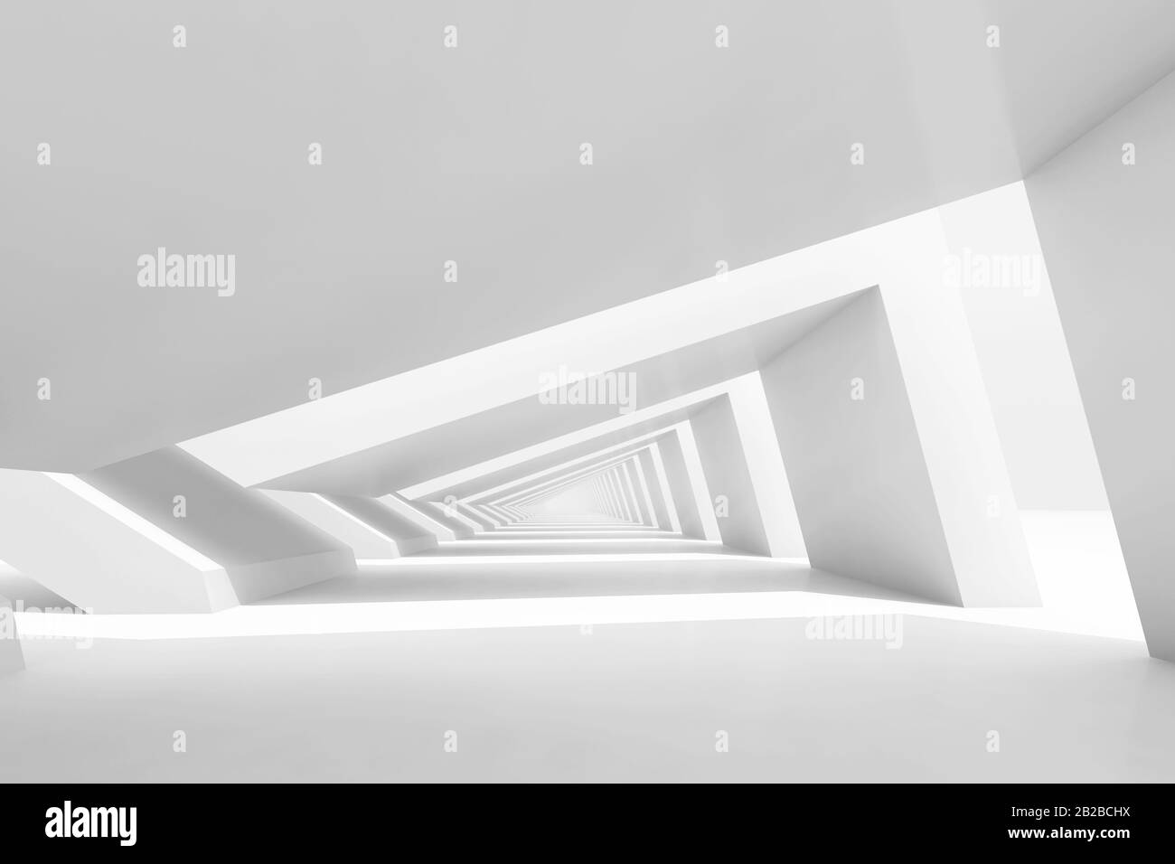 Abstract cg background with empty white endless tunnel interior ...