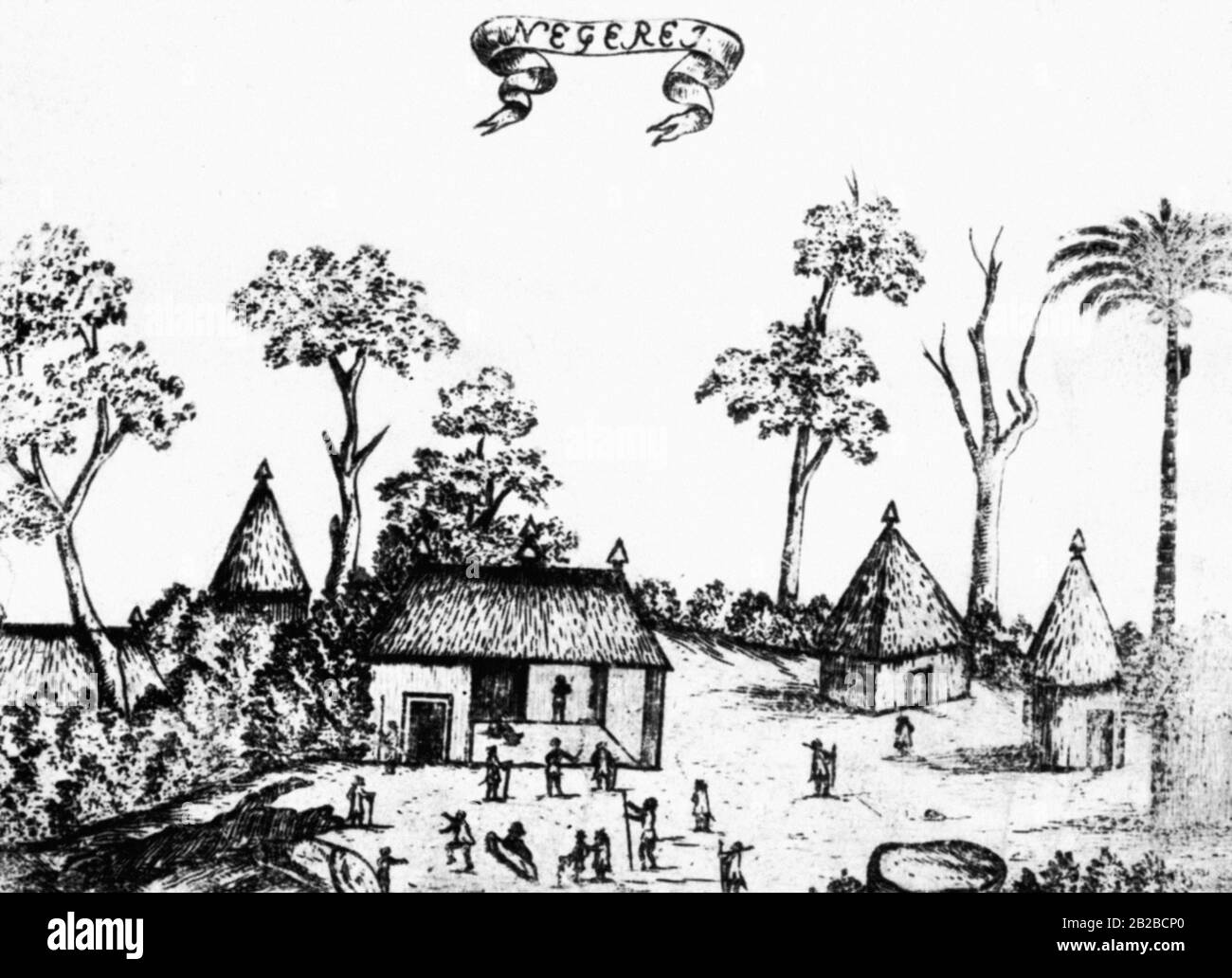 Depiction of an indigenous settlement in today's Ghana. The life of the ...