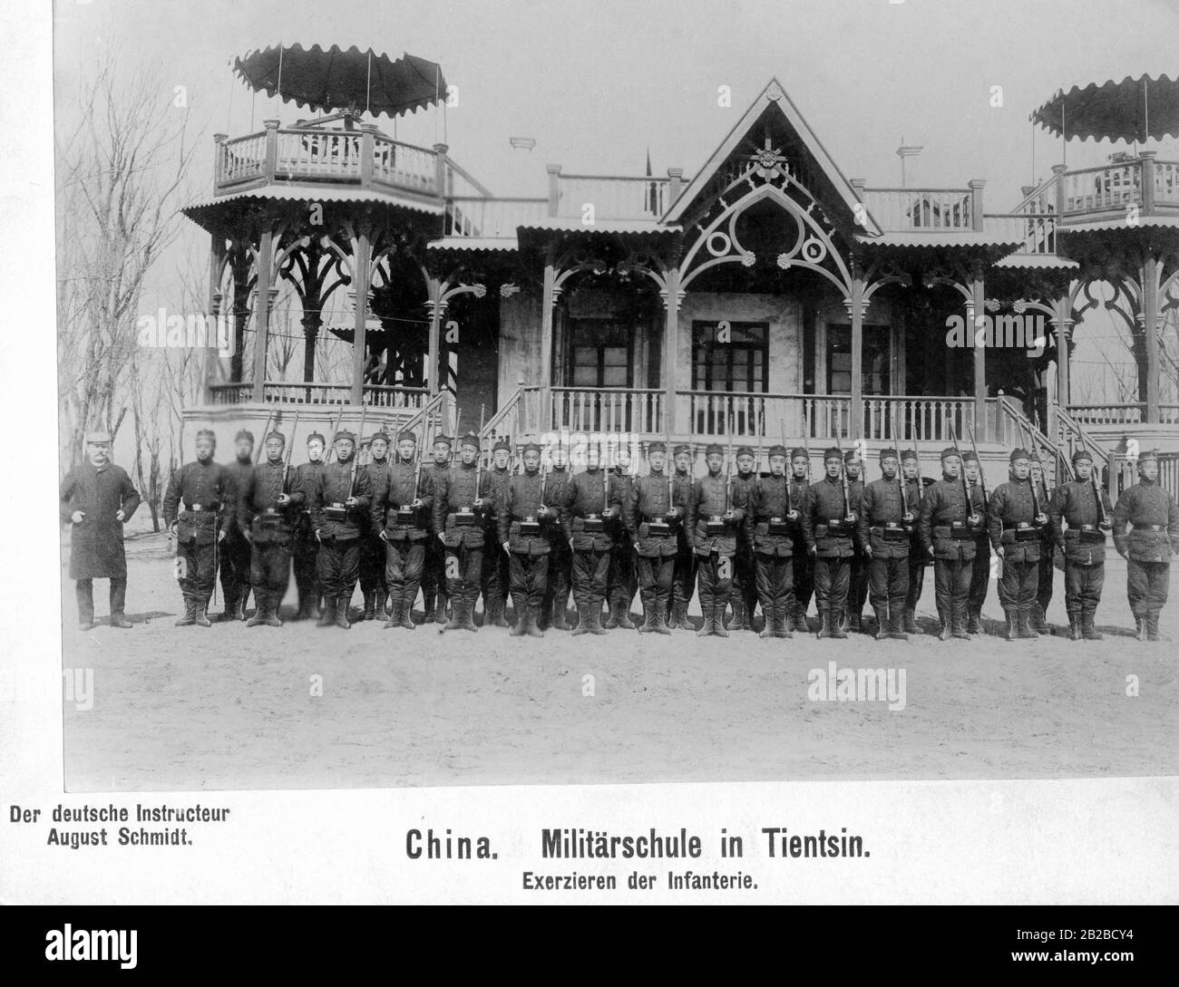 Drill of the infantry in a military school in Tientsin in northeast ...