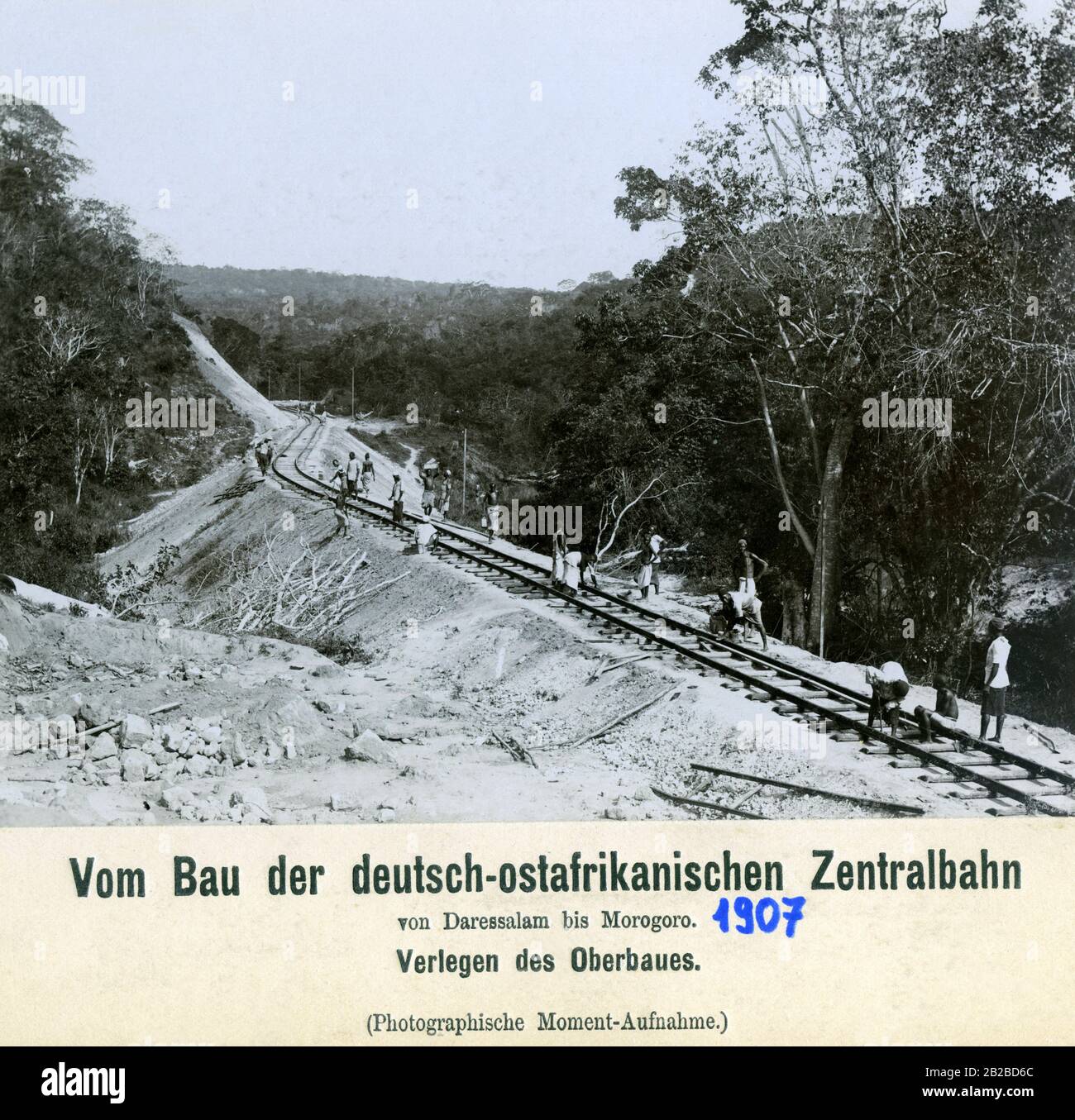 Laying of the superstructure of the German East African Central Railway ...