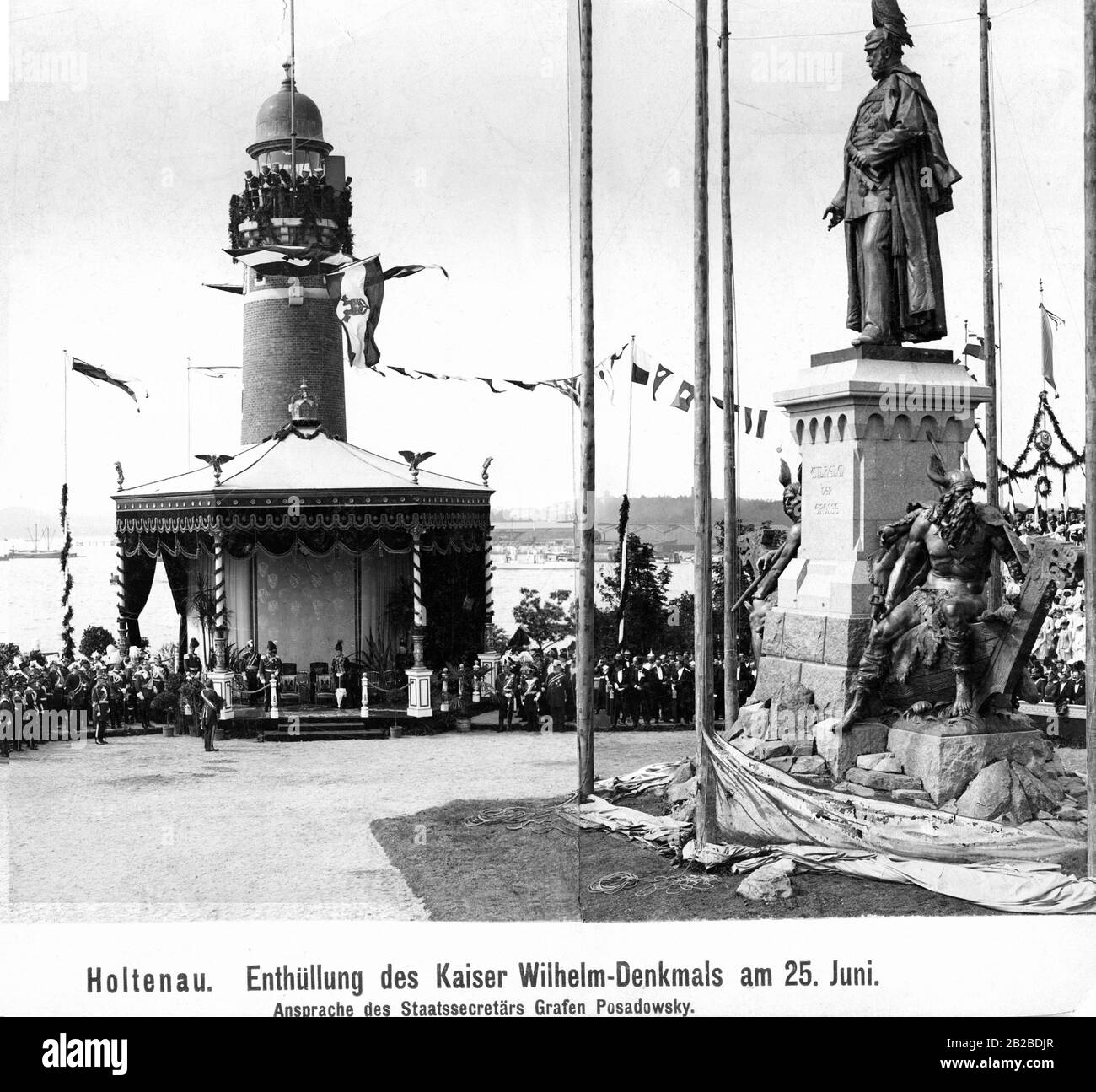 Solemn unveiling of the Kaiser Wilhelm Memorial in Holtenau by his grandson Emperor Wilhelm II ...