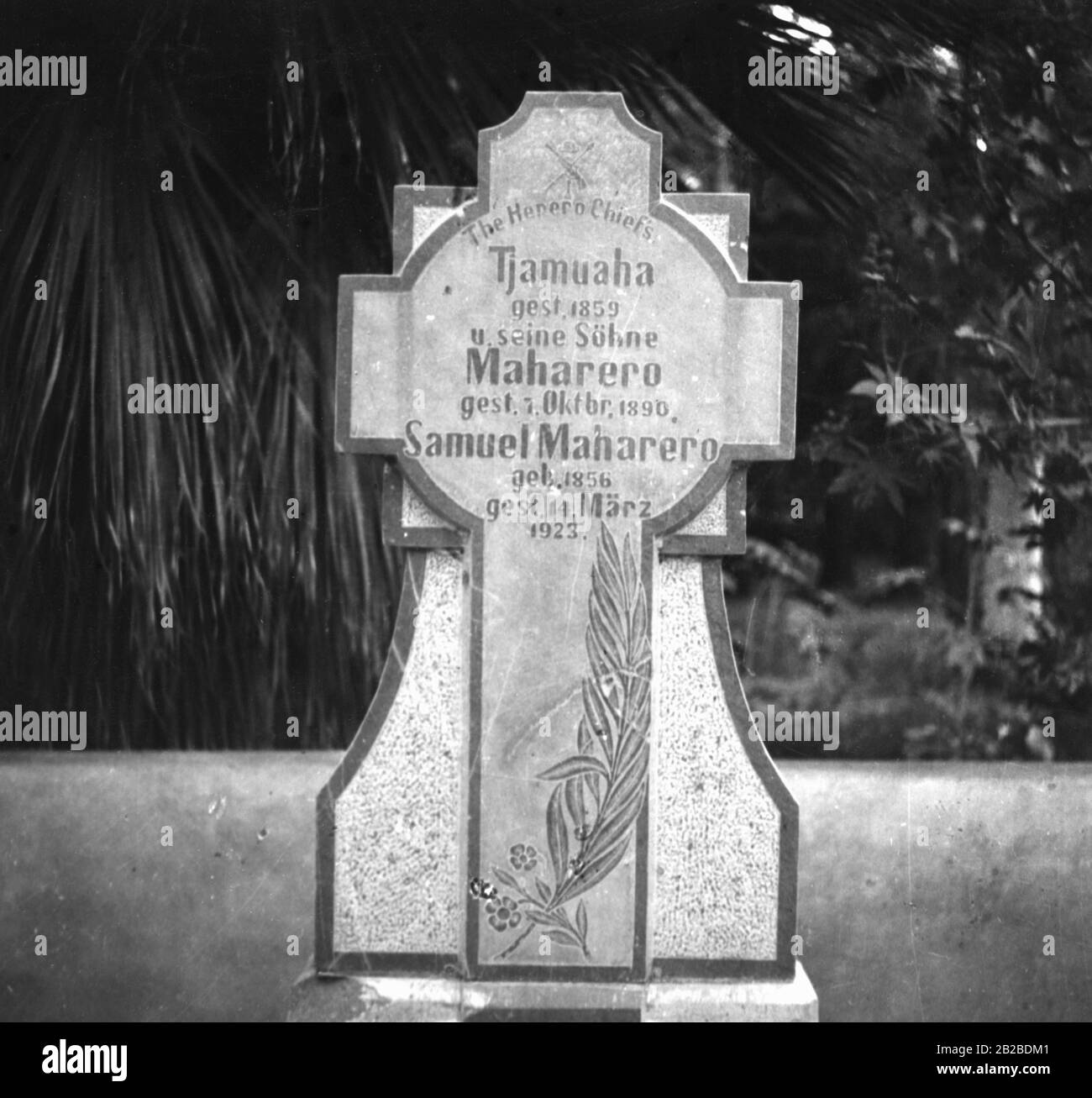Pictured is the tombstone of the leader of the Herero, Samuel Maharero ...